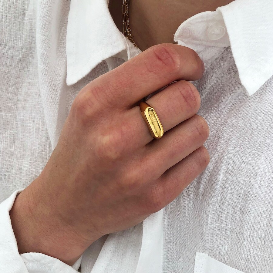 Personalised Stainless Steel Bar Signet Ring | Lisa Angel