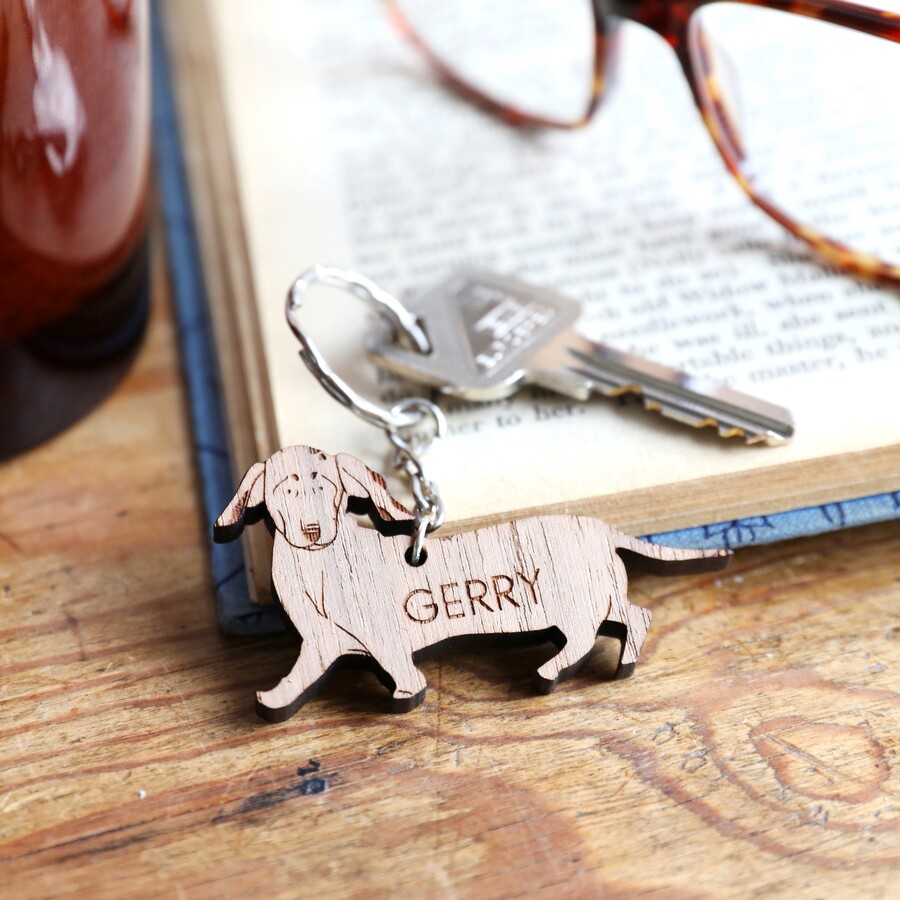 Personalised Wooden Dog Keyring | Lisa Angel