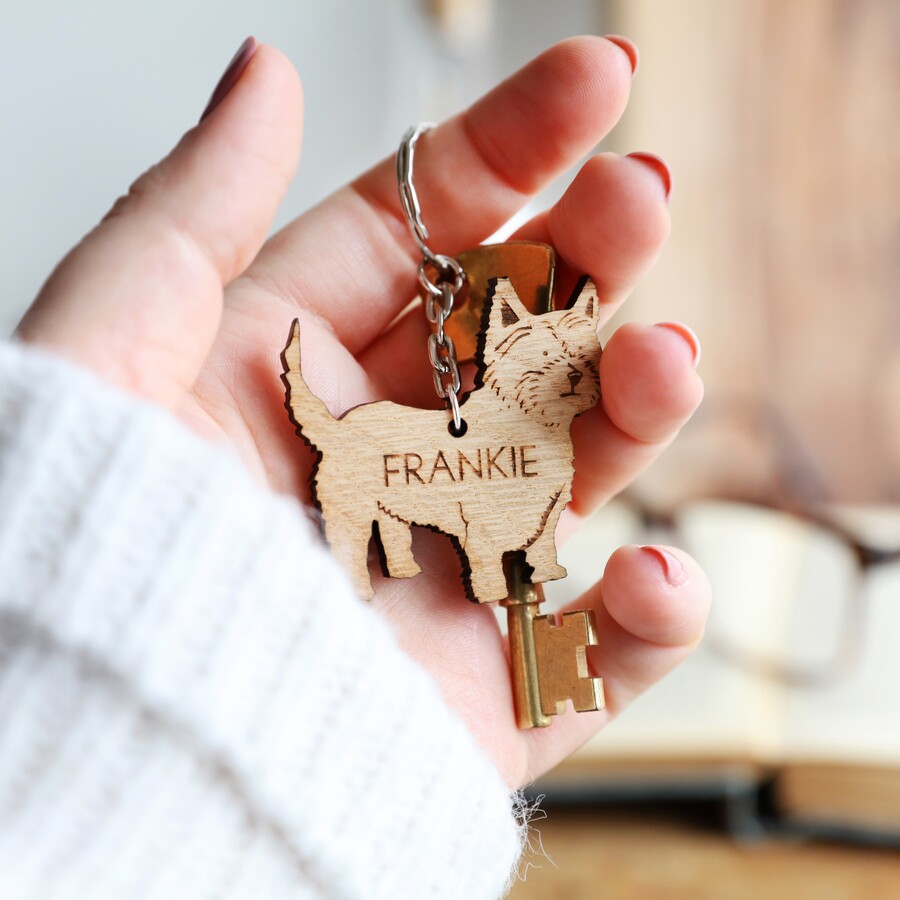Personalised Wooden Dog Keyring | Lisa Angel