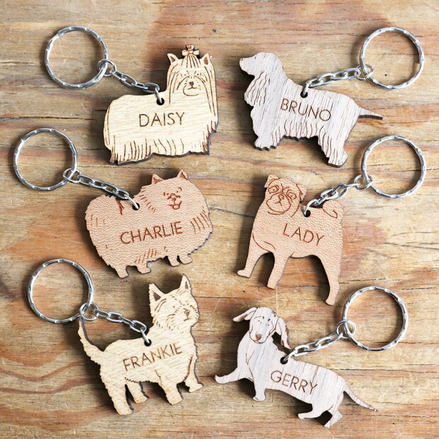 Personalised Wooden Dog Keyring | Lisa Angel