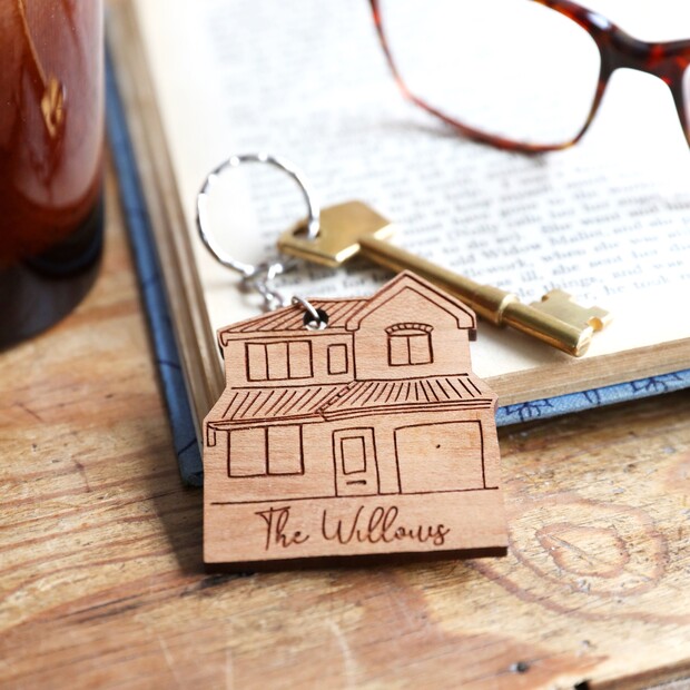 Personalised Wooden House Keyring | Lisa Angel