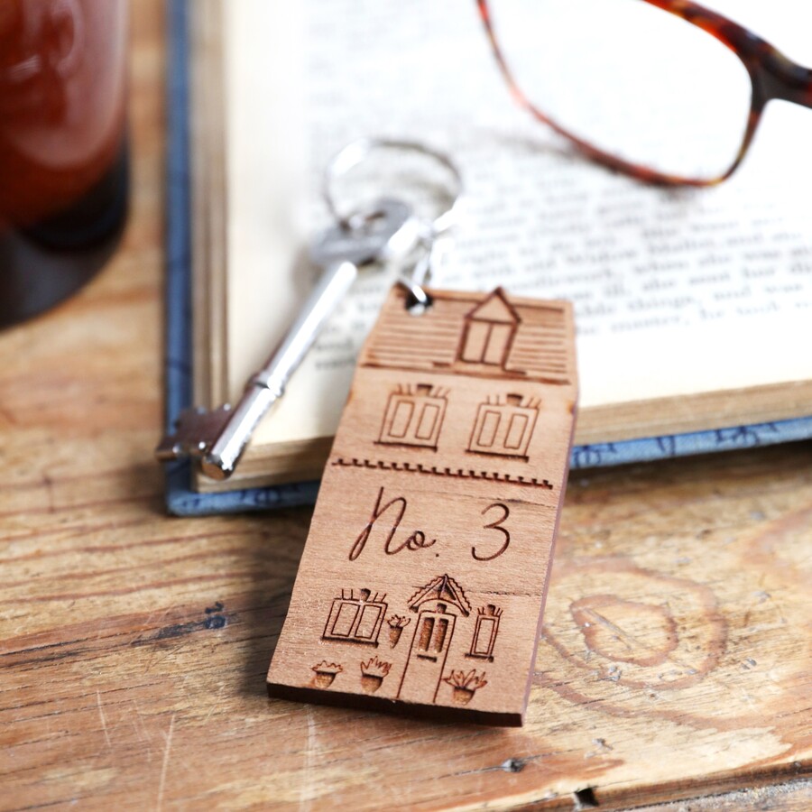 Personalised Wooden House Keyring | Lisa Angel
