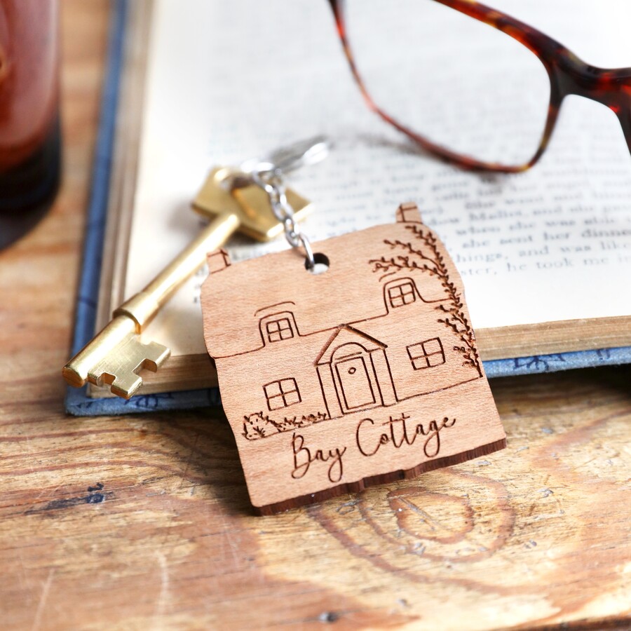 Personalised Wooden House Keyring | Lisa Angel
