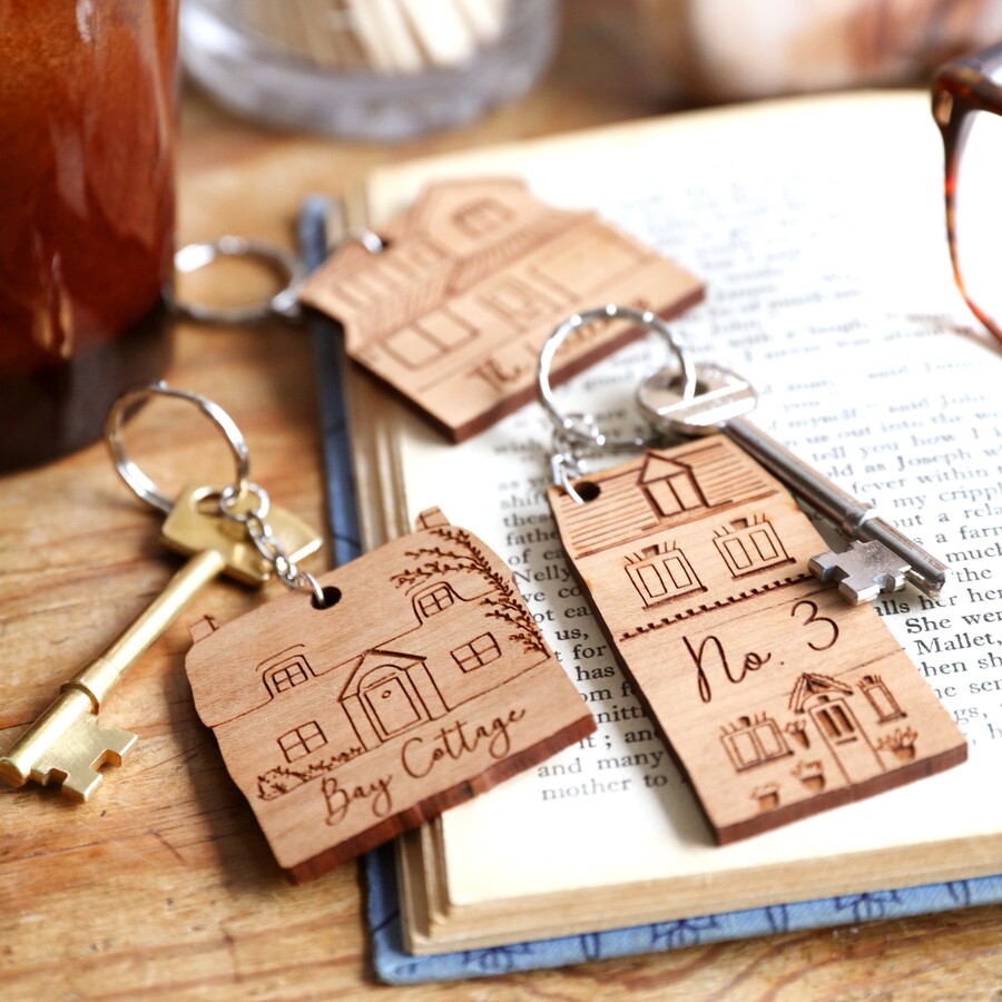 Personalised Wooden House Keyring | Lisa Angel