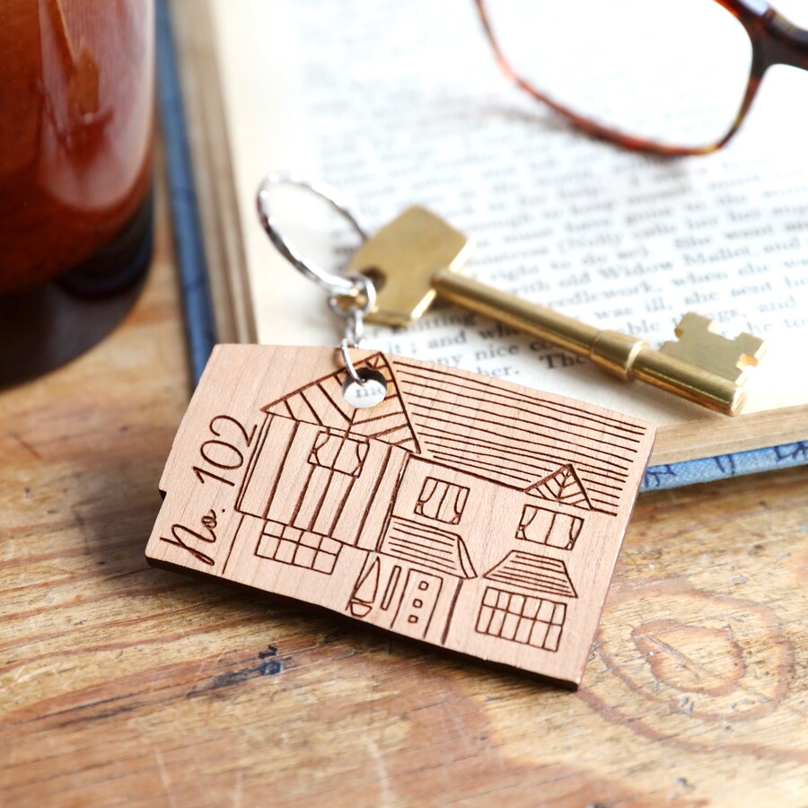 Personalised Wooden House Keyring | Lisa Angel