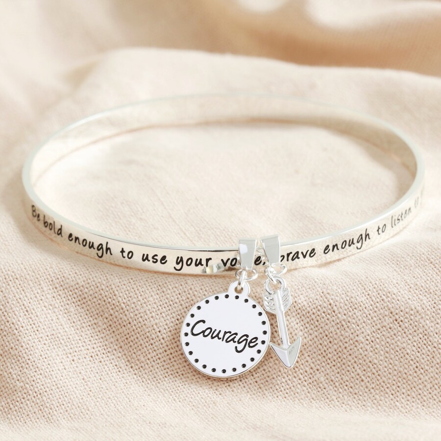 'Be Brave' Meaningful Word Bangle in Silver | Lisa Angel