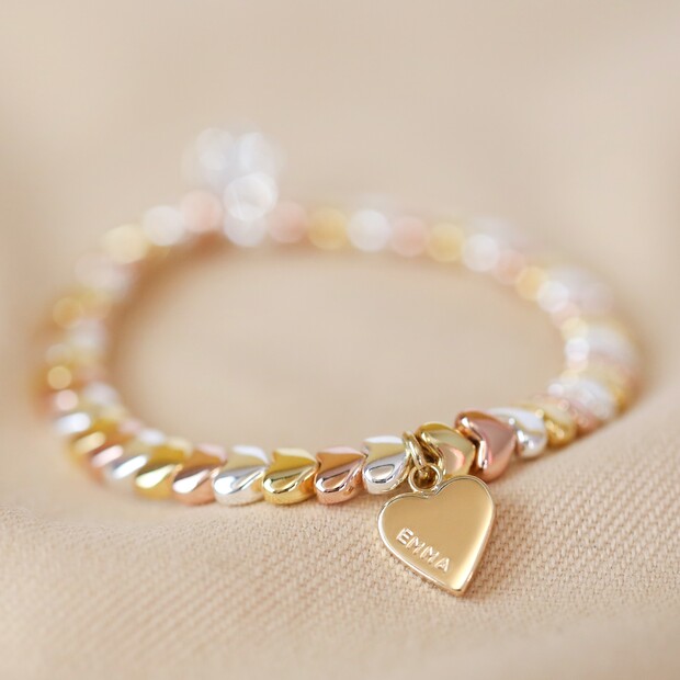Personalised Mixed Metal Beaded Hearts Bracelet | Lisa Angel