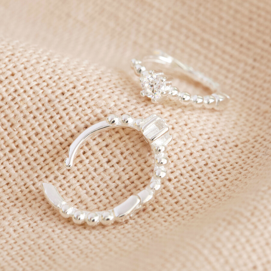 Sterling Silver Dotted Crystal Huggie Hoop Earrings | Lisa Angel