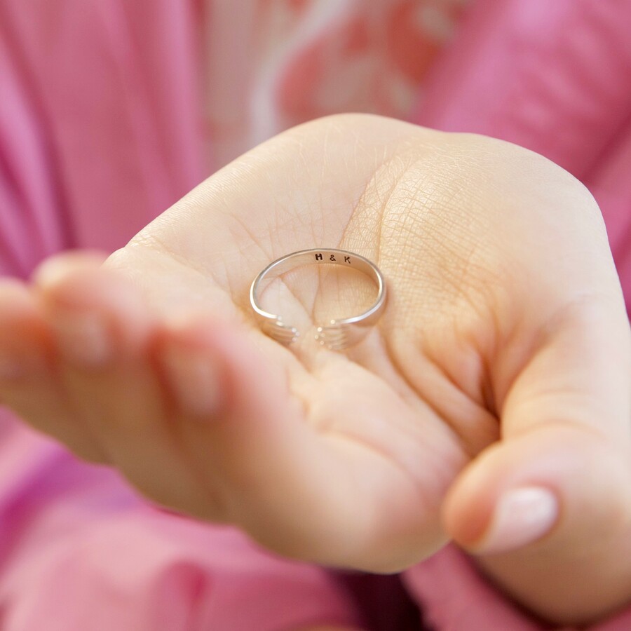 Personalised Sterling Adjustable Hug Hands Ring | Lisa Angel