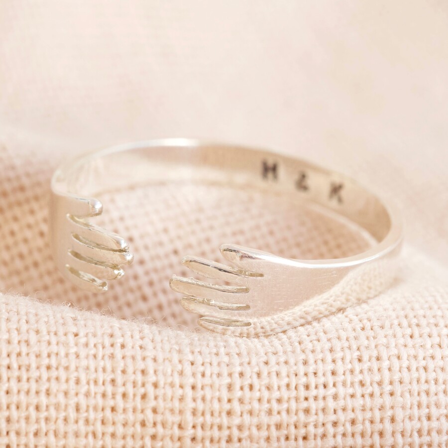 Personalised Sterling Adjustable Hug Hands Ring | Lisa Angel