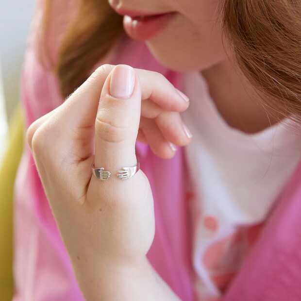 Sterling Silver Adjustable Hug Hands Ring | Lisa Angel