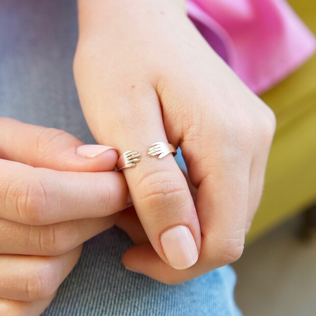 Personalised Sterling Adjustable Hug Hands Ring | Lisa Angel