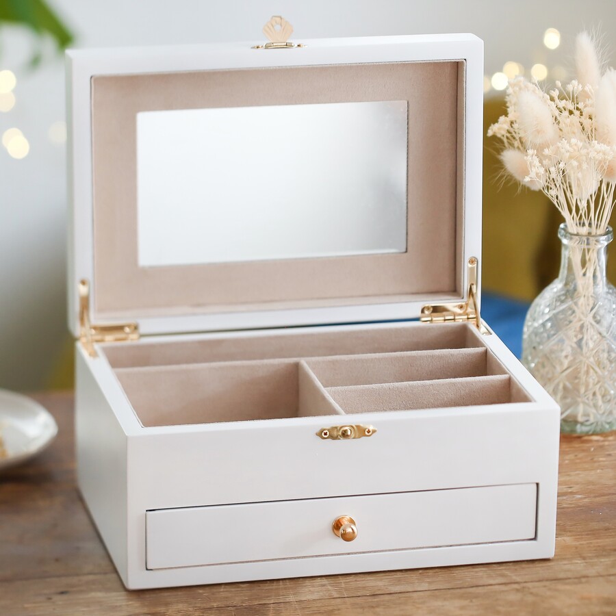 White Embroidered Interior Jewellery Box | Lisa Angel