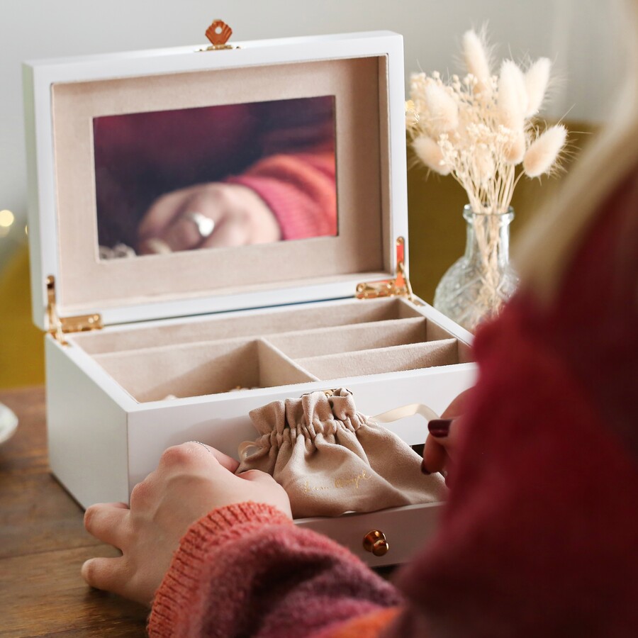 White Embroidered Interior Jewellery Box | Lisa Angel