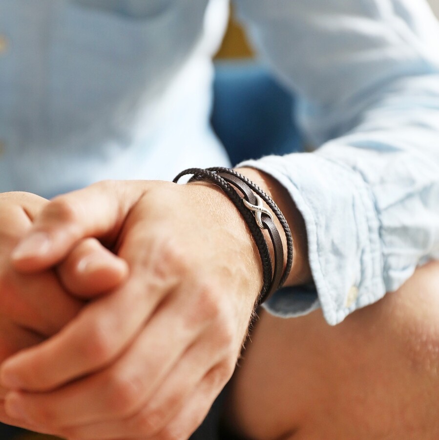Men's Personalised Brown Leather Infinity Bracelet | Lisa Angel