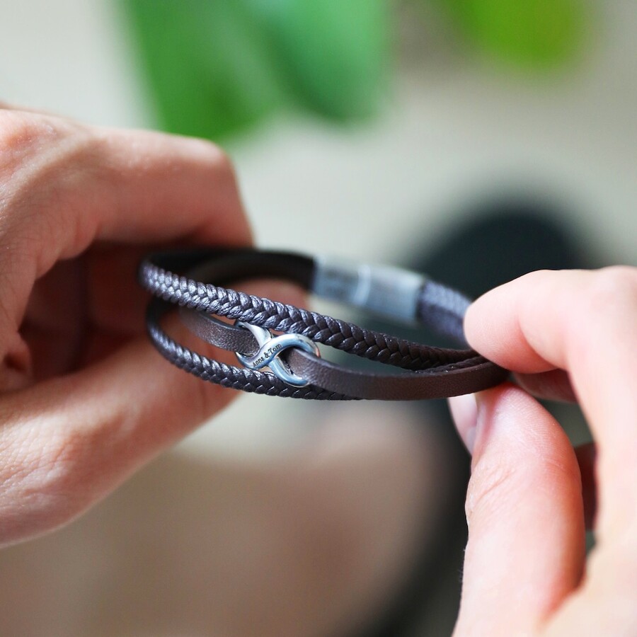 Men's Personalised Brown Leather Infinity Bracelet | Lisa Angel