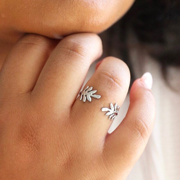 Adjustable Stainless Steel Fern Leaf Ring | Lisa Angel