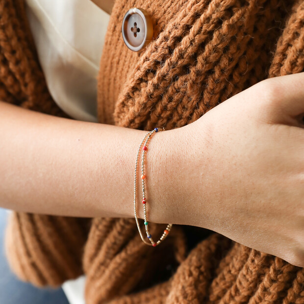 Rainbow Enamel Ball Chain Layered Bracelet | Lisa Angel
