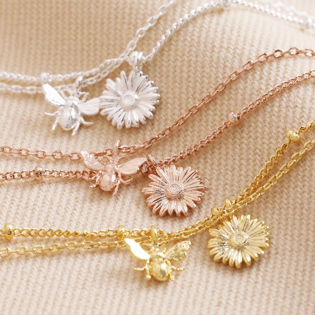 Set of 2 Daisy and Bee Chain Bracelets in Silver | Lisa Angel