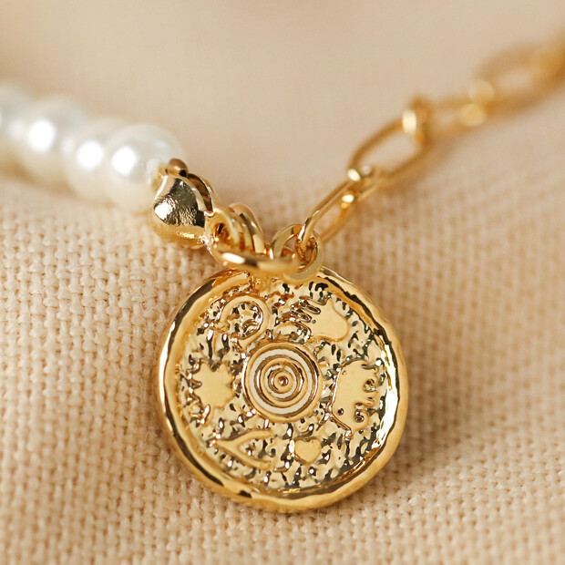Talisman Charm Pearl and Chain Bracelet in Gold | Lisa Angel