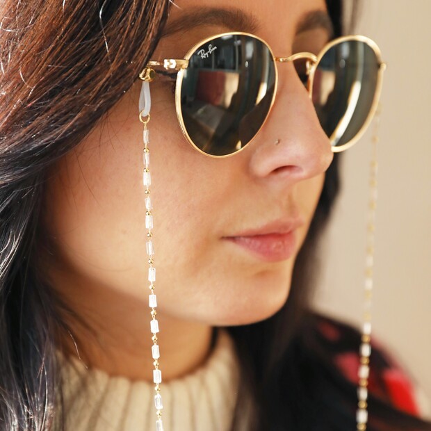 Clear Beaded Glasses Chain in Gold | Lisa Angel