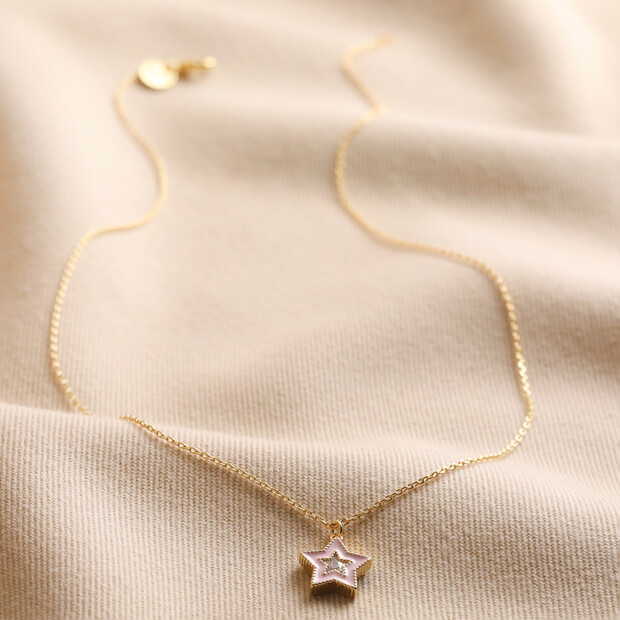 Pink Enamel and Crystal Star Necklace in Gold | Lisa Angel