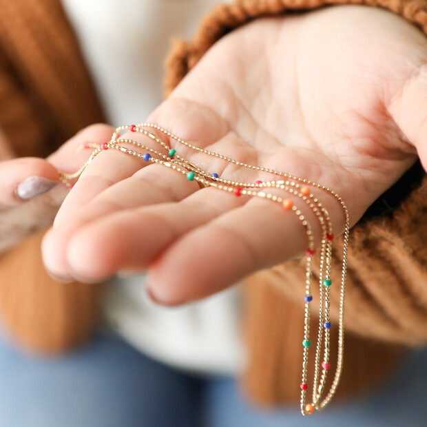Rainbow Enamel Ball Chain Layered Necklace | Lisa Angel