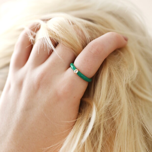 Green Enamel Crystal Ring in Gold | Lisa Angel