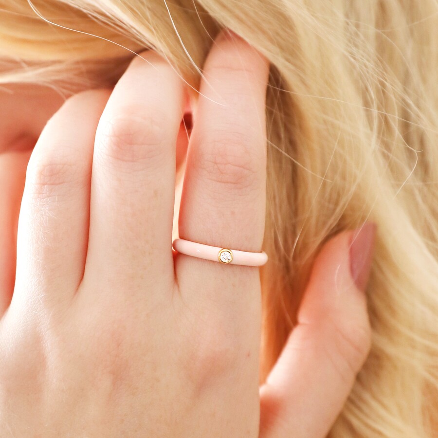 Pink Enamel Crystal Ring in Gold | Lisa Angel