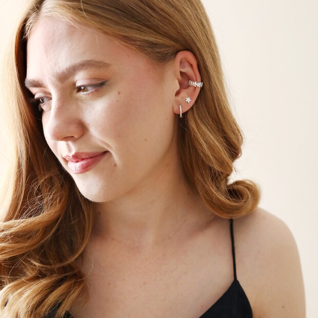 Tiny Daisy Chain Ear Cuff in Silver | Lisa Angel