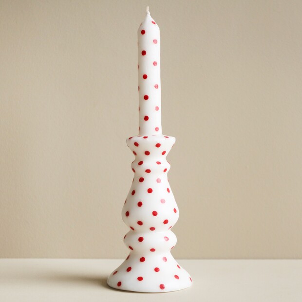 White and Red Spotty Candlestick Candle | Lisa Angel