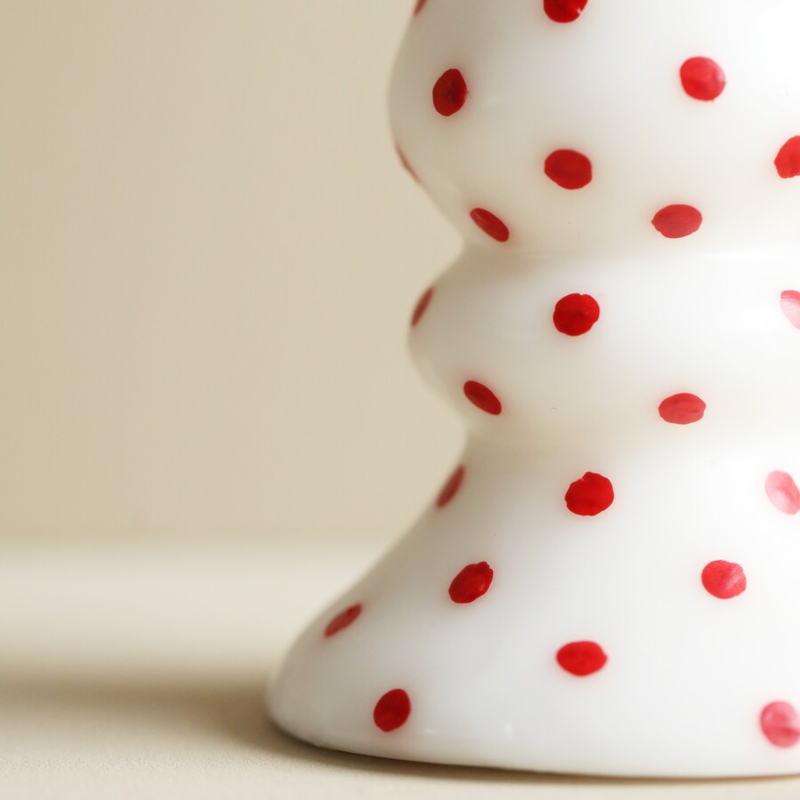 White and Red Spotty Candlestick Candle | Lisa Angel