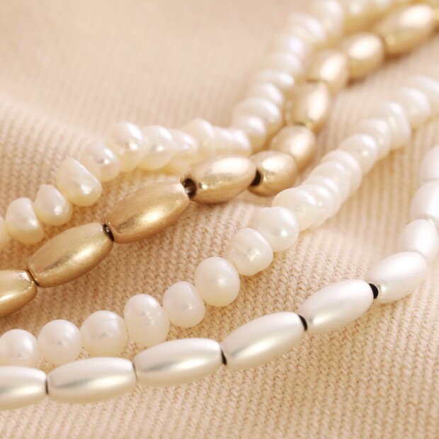 Pearl and Matte Bead Layered Bracelet in Silver | Lisa Angel