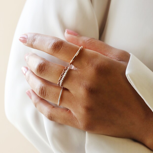 Set of 4 Silver and Rose Gold Stacking Rings | Lisa Angel