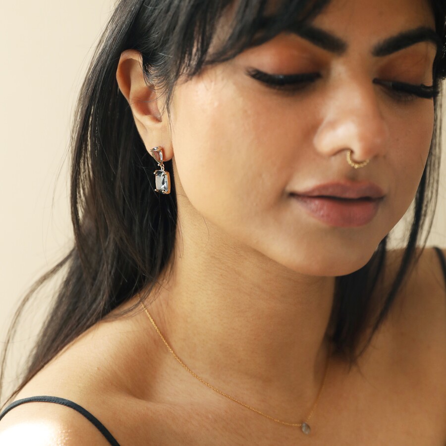 Grey Luxe Drop Earrings Gold | Big Metal London | Lisa Angel