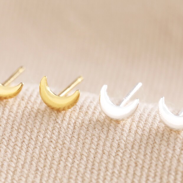 Tiny Crescent Moon Stud Earrings in Silver | Lisa Angel