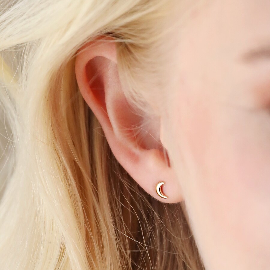 Tiny Crescent Moon Stud Earrings in Gold | Lisa Angel