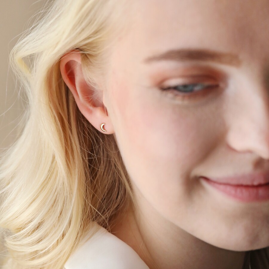Tiny Crescent Moon Stud Earrings in Gold | Lisa Angel