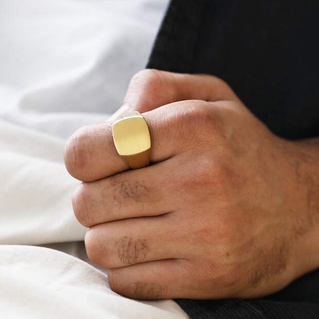 Men's Brushed Gold Stainless Steel Signet Ring | Lisa Angel