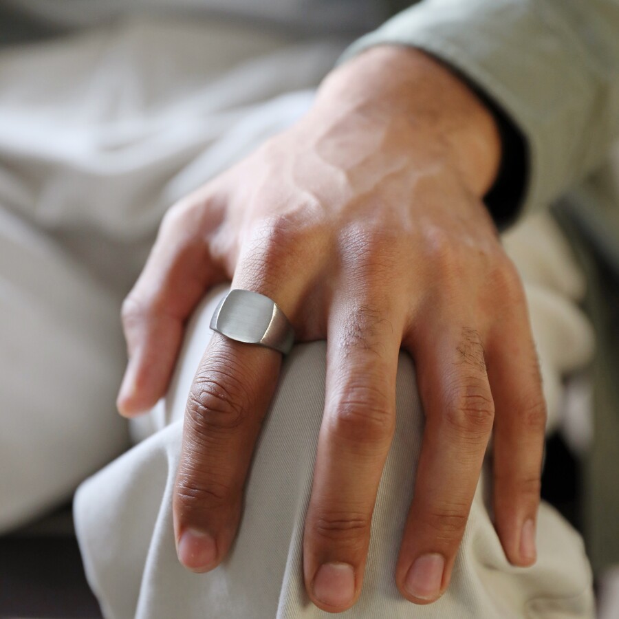 Men's Brushed Stainless Steel Signet Ring | Lisa Angel