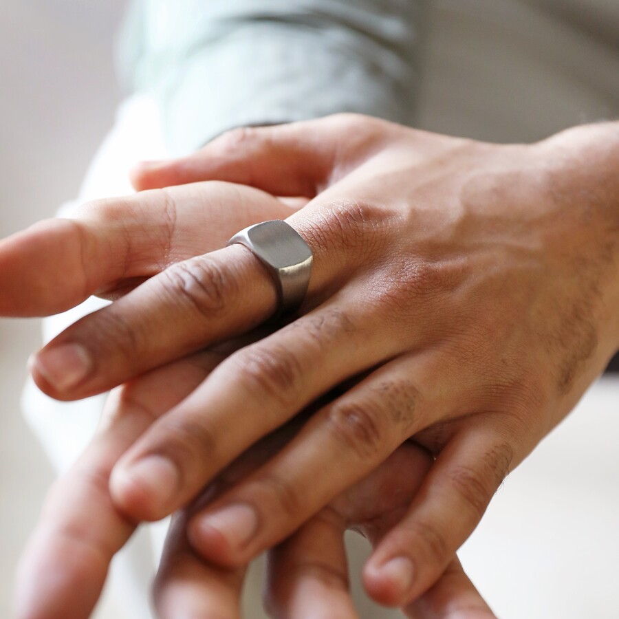 Men's Brushed Stainless Steel Signet Ring | Lisa Angel