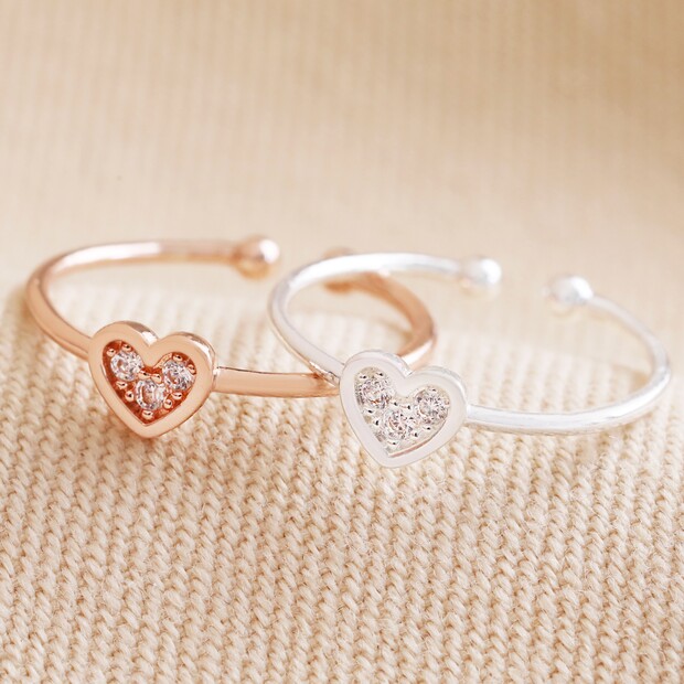 Adjustable Crystal Heart Ring in Rose Gold | Lisa Angel