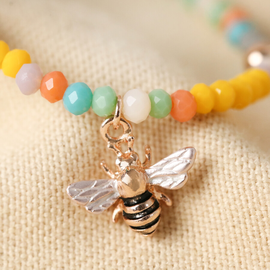 Colourful Beaded Bee Necklace in Rose Gold | Lisa Angel