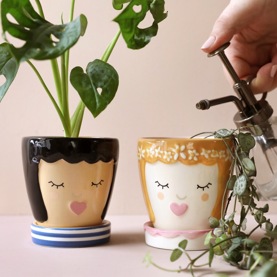 Blue Face Ceramic Planter and Tray | Homeware | Lisa Angel