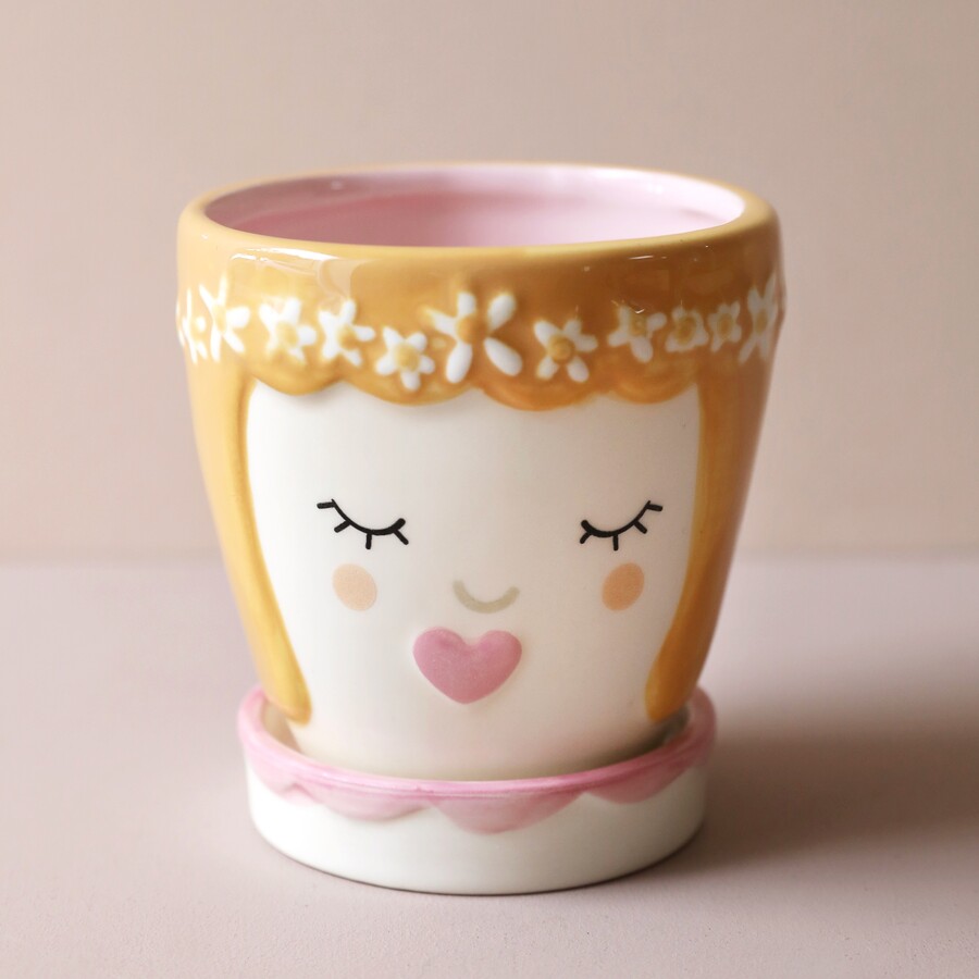 Pink Face Ceramic Planter and Tray | Homeware | Lisa Angel