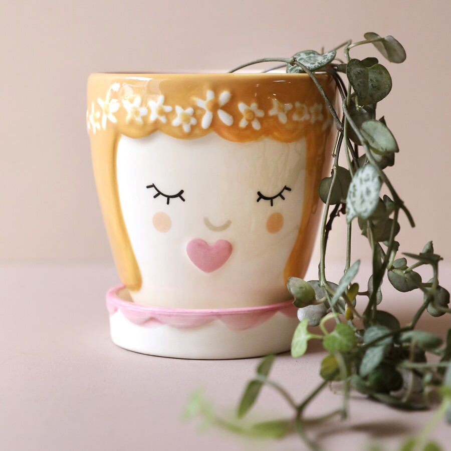 Pink Face Ceramic Planter and Tray | Homeware | Lisa Angel