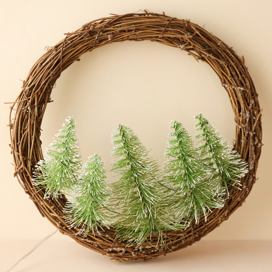 Battery Powered Woodland Tree Light Up Wreath | Lisa Angel