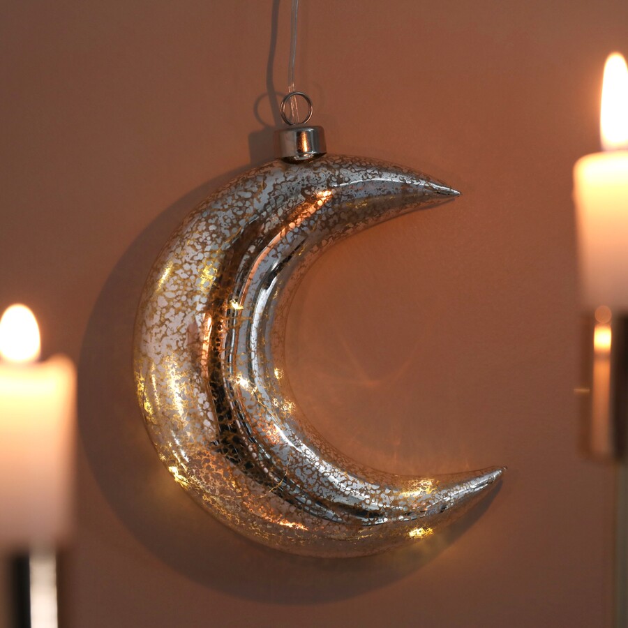 Hanging Crackled Silver Glass LED Moon Light | Lisa Angel