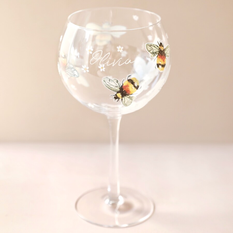 Personalised Floral Bumblebee Gin Glass | Lisa Angel