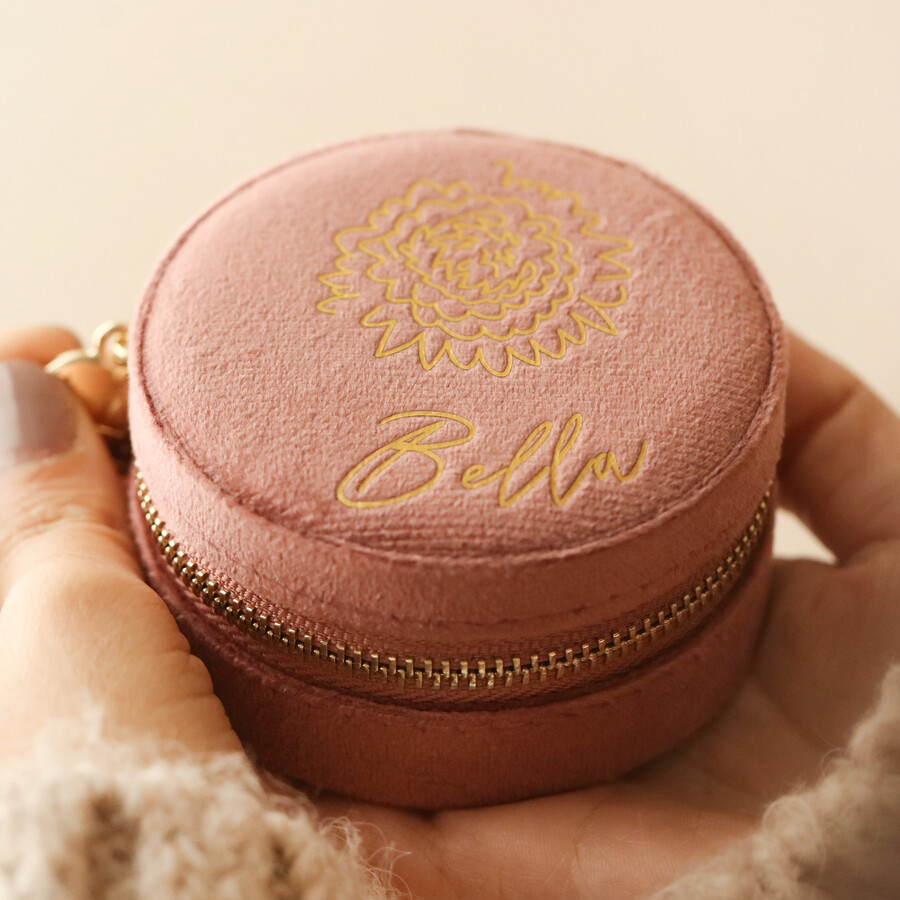 Personalised Flower Velvet Round Jewellery Case | Lisa Angel